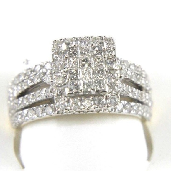 Jewelry | Princess Cluster Diamond Ring Band 14k Yg 17ct | Poshmark